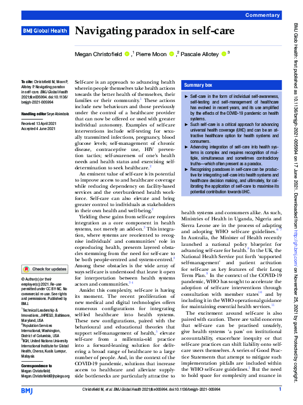 (PDF) Navigating paradox in self-care