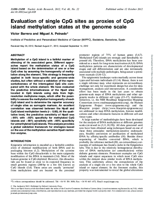 (PDF) Evaluation of single CpG sites as proxies of CpG island ...