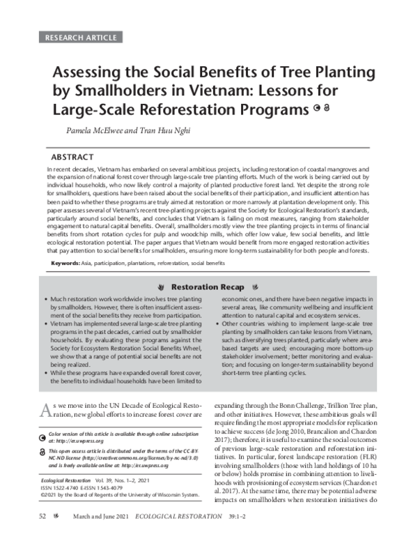 (PDF) Assessing the Social Benefits of Tree Planting by Smallholders in ...