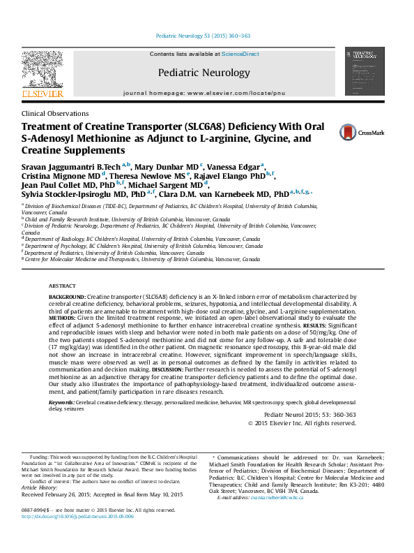 (PDF) Treatment of Creatine Transporter (SLC6A8) Deficiency With Oral S ...
