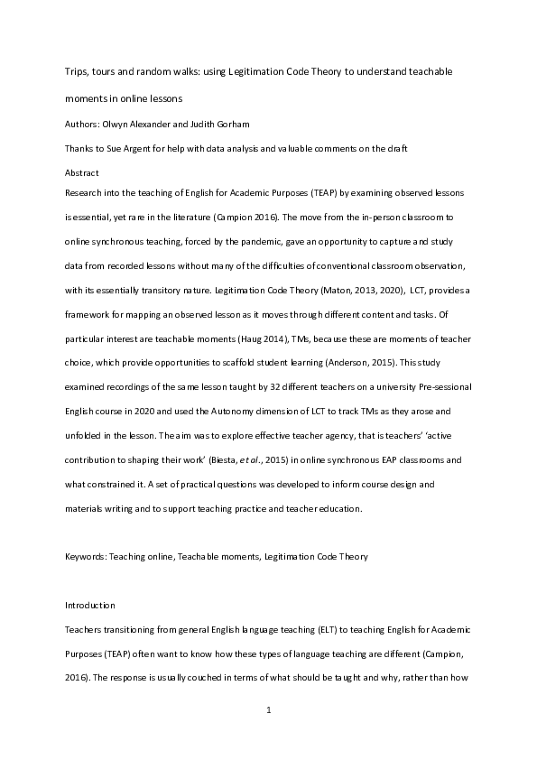 (PDF) Trips, tours and random walks: using Legitimation Code Theory to ...