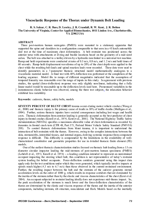 (PDF) Viscoelastic Response of the Thorax under Dynamic Belt Loading