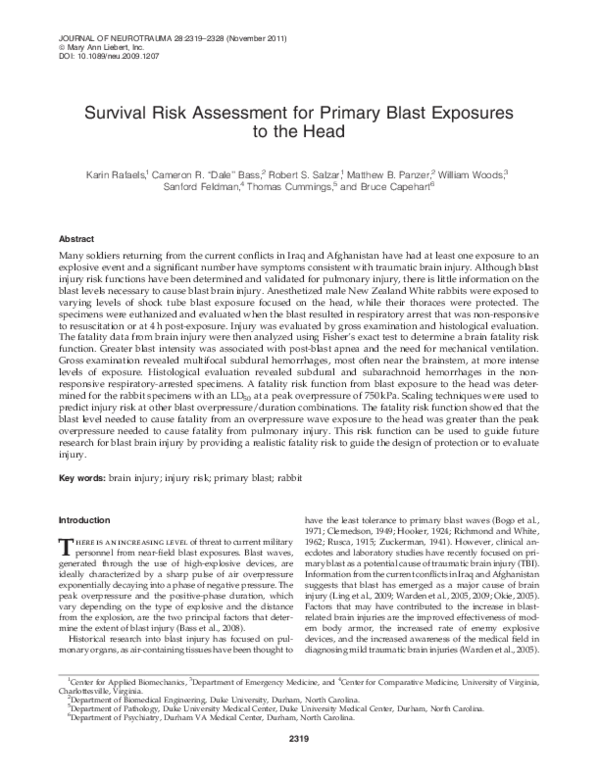 (PDF) Survival Risk Assessment for Primary Blast Exposures to the Head