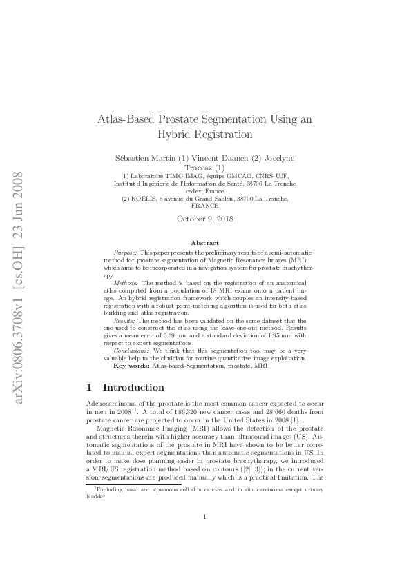 Pdf Atlas Based Prostate Segmentation Using An Hybrid Registration Vincent Daanen
