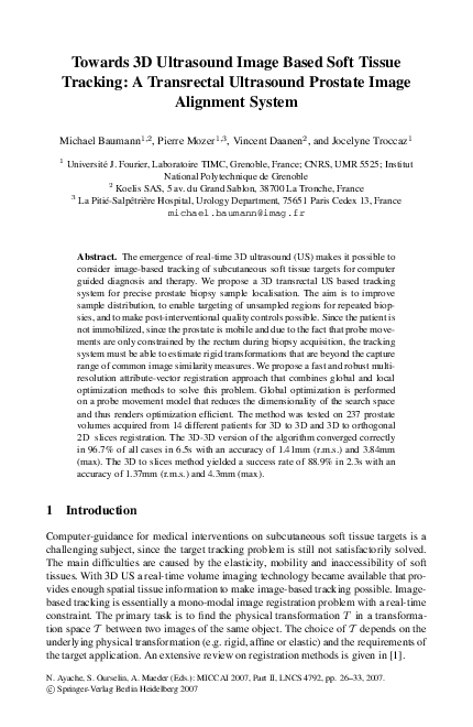 (PDF) Towards 3D Ultrasound Image Based Soft Tissue Tracking: A Transrectal Ultrasound Prostate ...