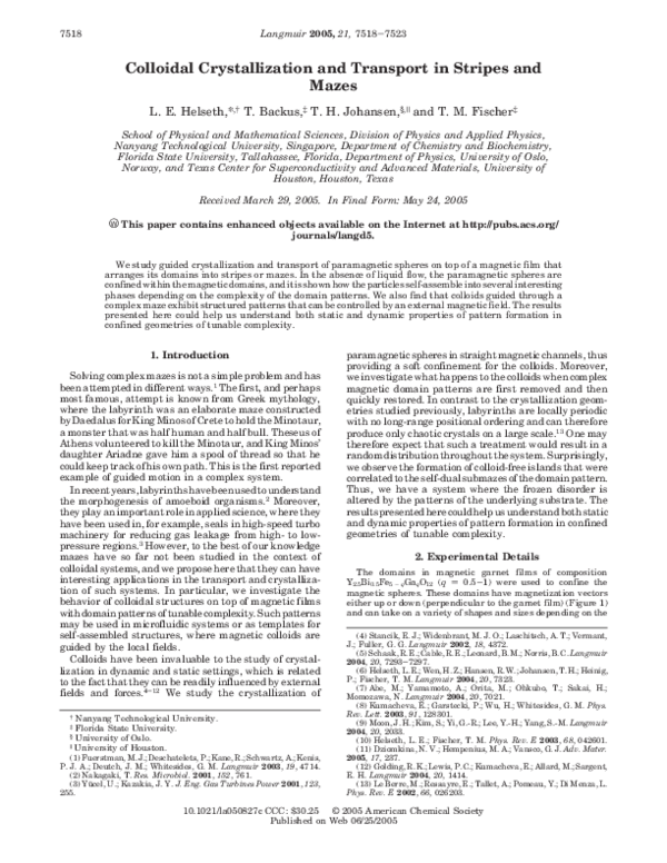 (PDF) Colloidal Crystallization and Transport in Stripes and Mazes