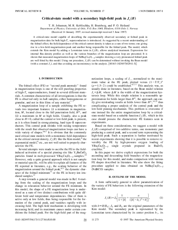 (PDF) Critical-state model with a secondary high-field peak in J c ( B )