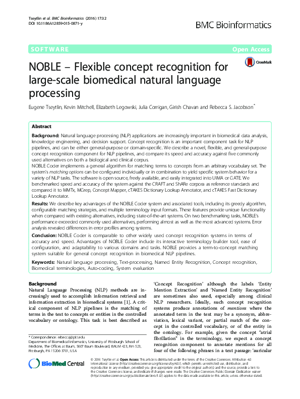 (PDF) NOBLE - Flexible concept recognition for large-scale biomedical ...