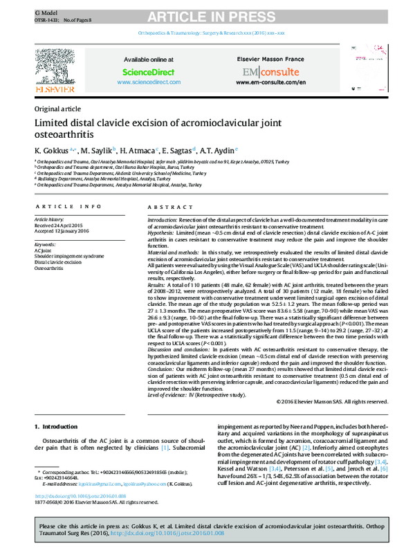 (PDF) Limited distal clavicle excision of acromioclavicular joint ...