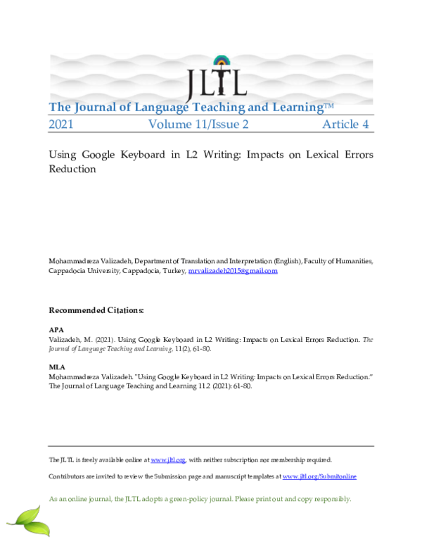 (PDF) Using Google Keyboard in L2 Writing: Impacts on Lexical Errors ...