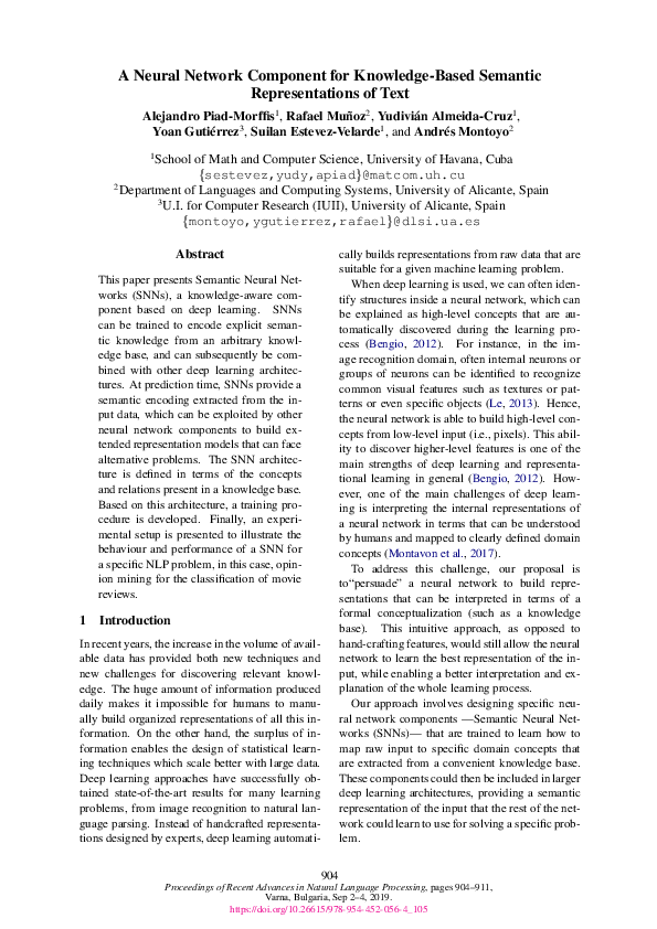 Pdf A Neural Network Component For Knowledge Based Semantic Representations Of Text Yudivián