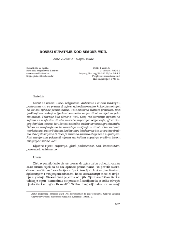 (PDF) Dosezi supatnje kod Simone Weil