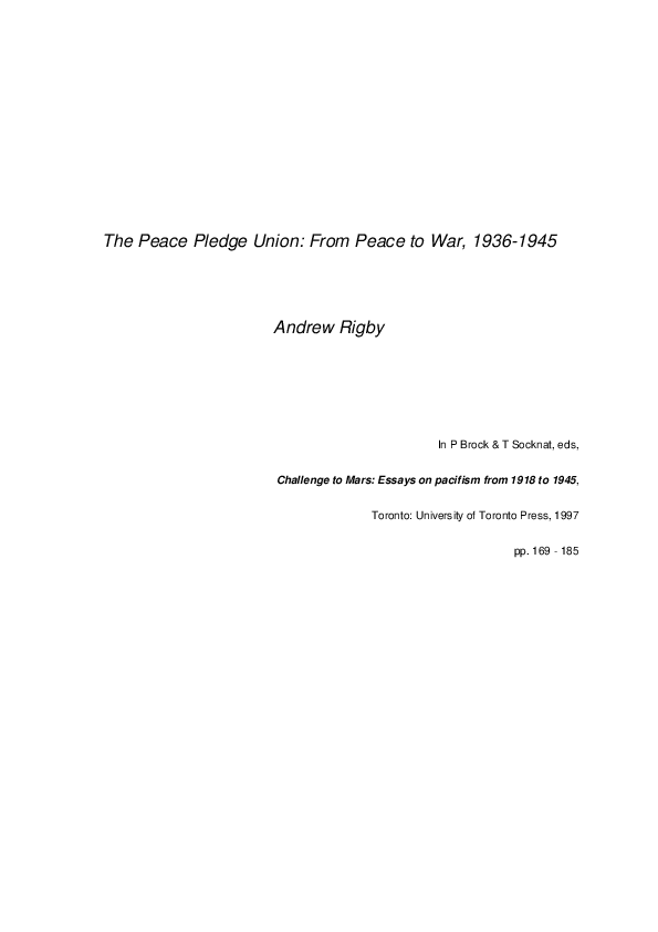 (PDF) The Peace Pledge Union: From Peace to War, 1936-1945