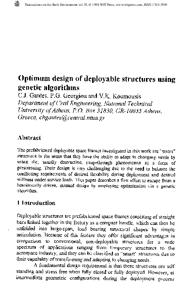 (PDF) Optimum Design Of Deployable Structures Using Genetic Algorithms
