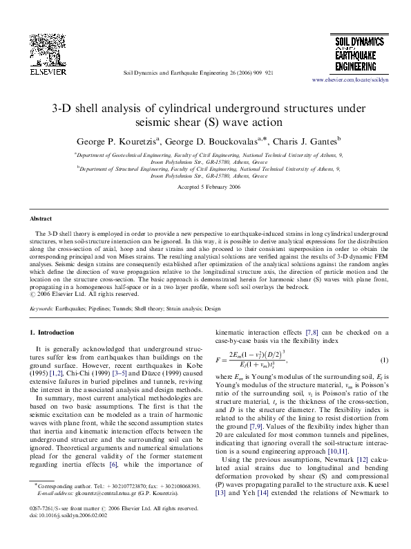 Pdf 3 D Shell Analysis Of Cylindrical Underground Structures Under
