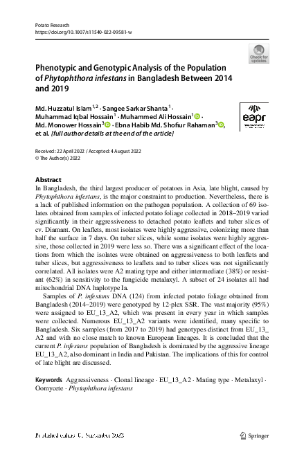 (PDF) Phenotypic and Genotypic Analysis of the Population of Phytophthora infestans in ...