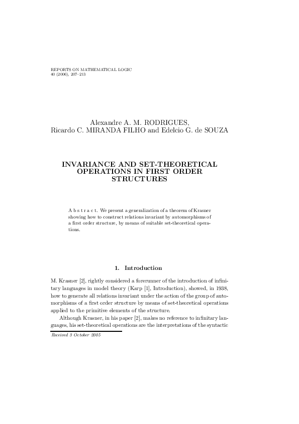 (PDF) Invariance and set-theoretical operations in first order structures