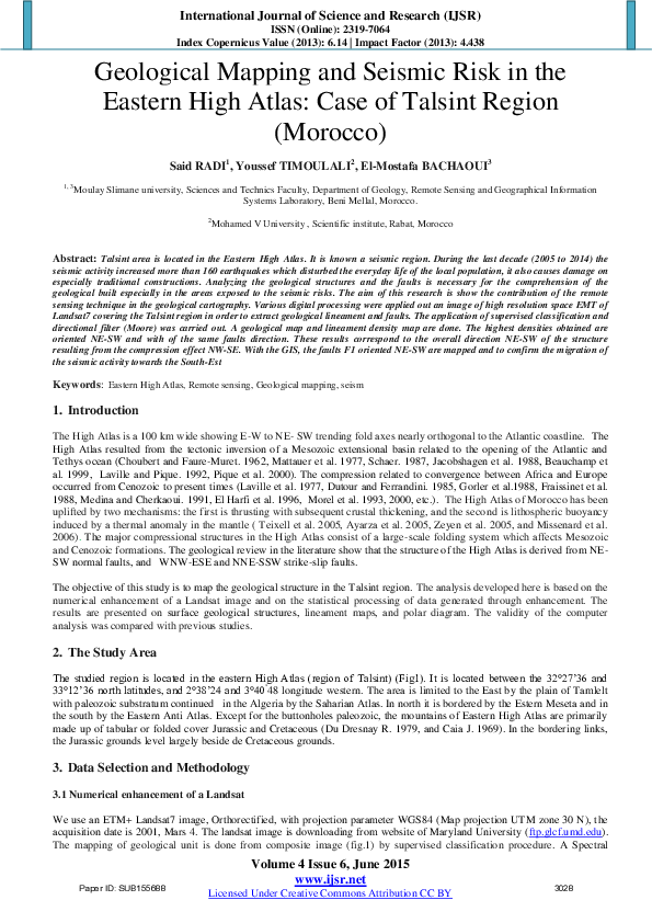 (PDF) Geological Mapping and Seismic Risk in the Eastern High Atlas : Case of Talsint Region ...