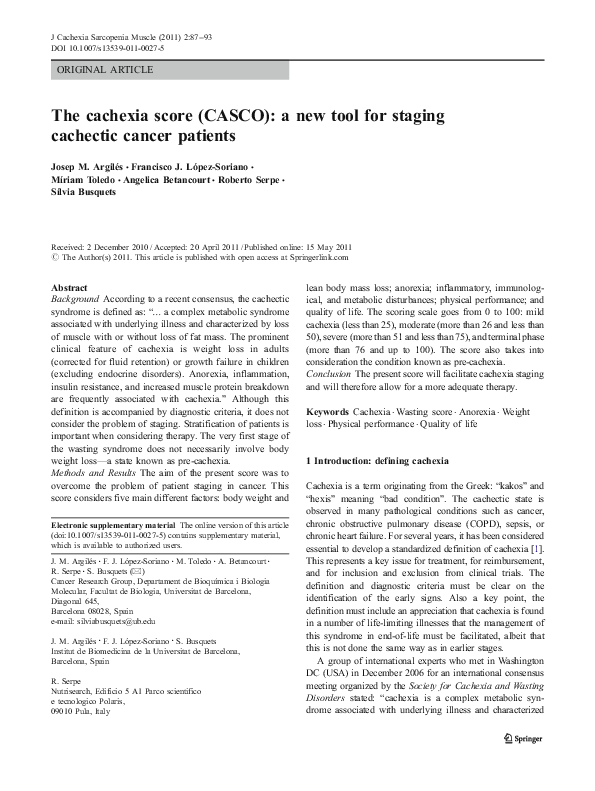 (PDF) The cachexia score (CASCO): a new tool for staging cachectic ...