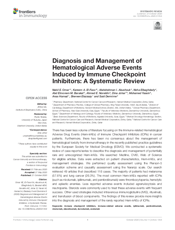 (PDF) Diagnosis and Management of Hematological Adverse Events Induced by Immune Checkpoint ...