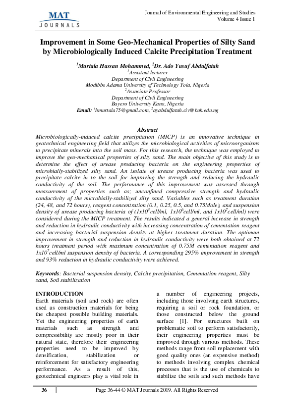 (PDF) Improvement in Some Geo-Mechanical Properties of Silty Sand by ...