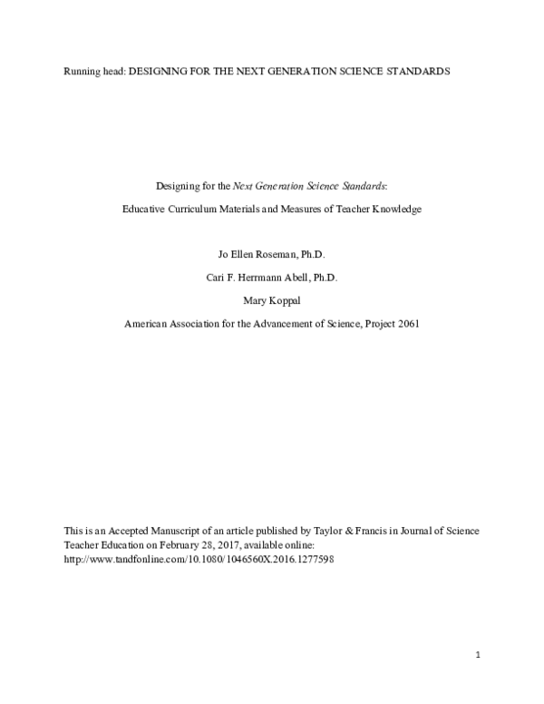 (PDF) Designing for the Next Generation Science Standards: Educative Curriculum Materials and ...