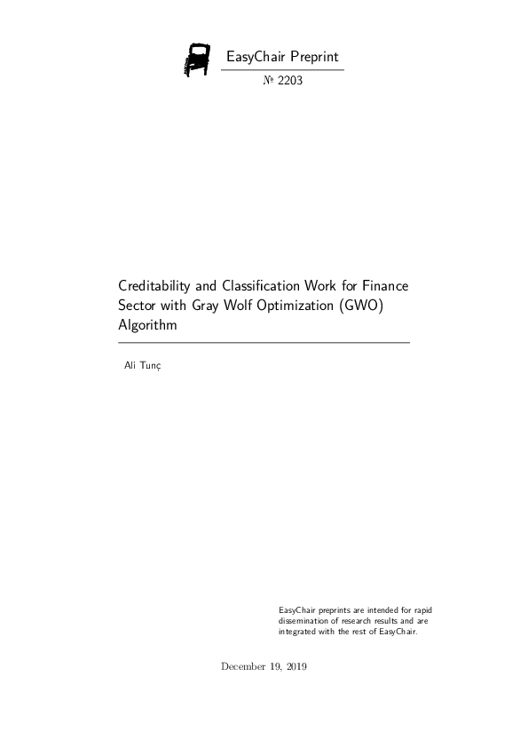 Pdf Creditability And Classification Work For Finance Sector With Gray Wolf Optimization Gwo