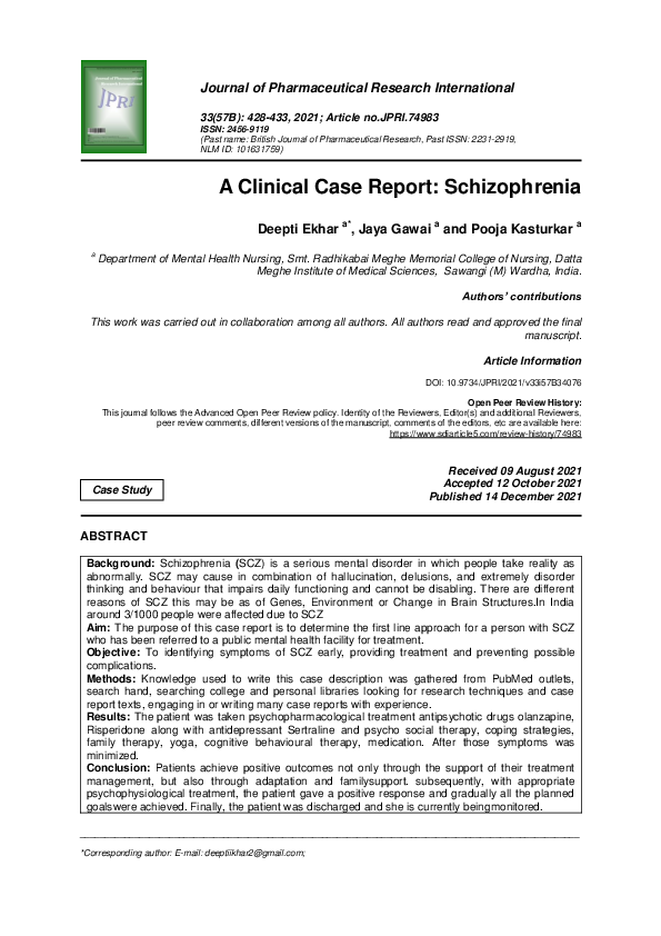 (PDF) A Clinical Case Report: Schizophrenia
