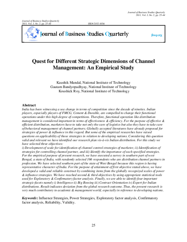 (PDF) Quest for Different Strategic Dimensions of Channel Management: An Empirical Study