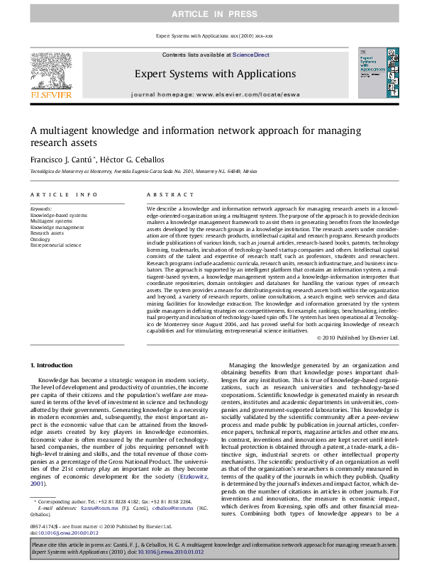 (PDF) A multiagent knowledge and information network approach for managing research assets