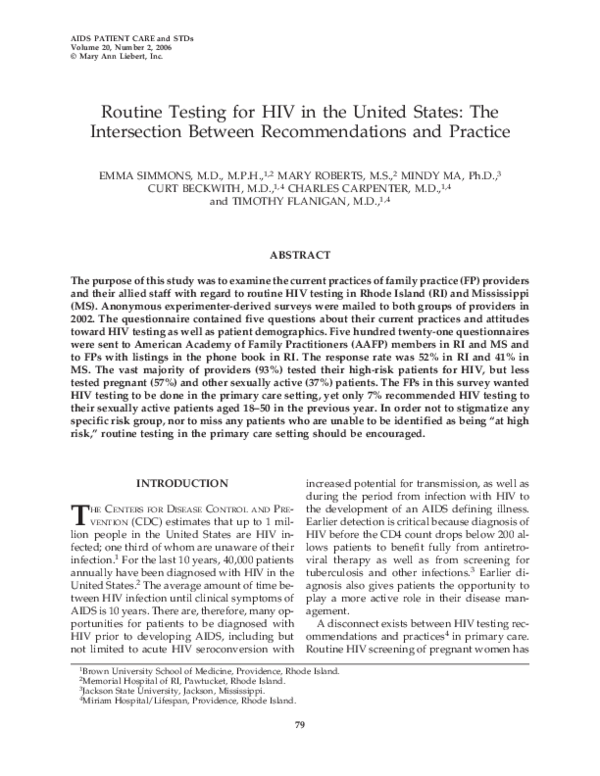 (PDF) Routine Testing for HIV in the United States: The Intersection ...
