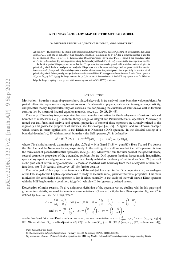 (PDF) Poincaré-Steklov Operators in MIT Bag Model