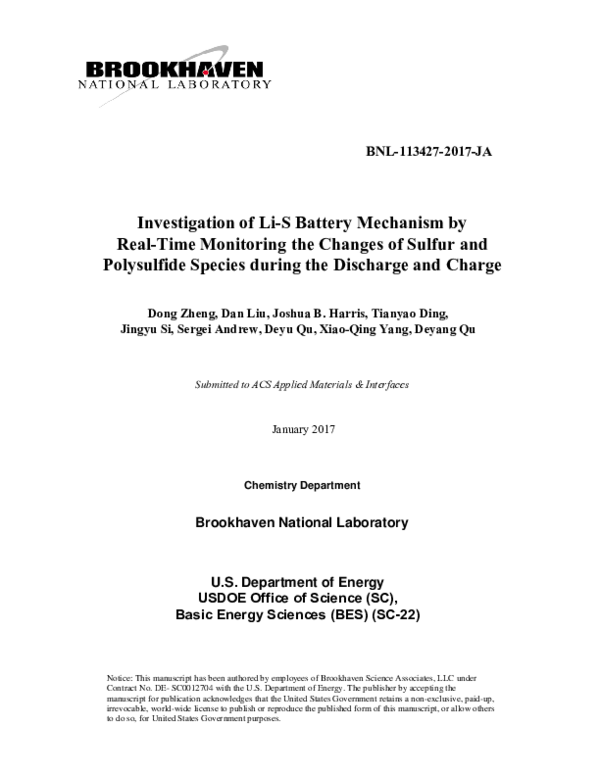 (PDF) Investigation of the Li-S Battery Mechanism by Real-Time Monitoring of the Changes of ...
