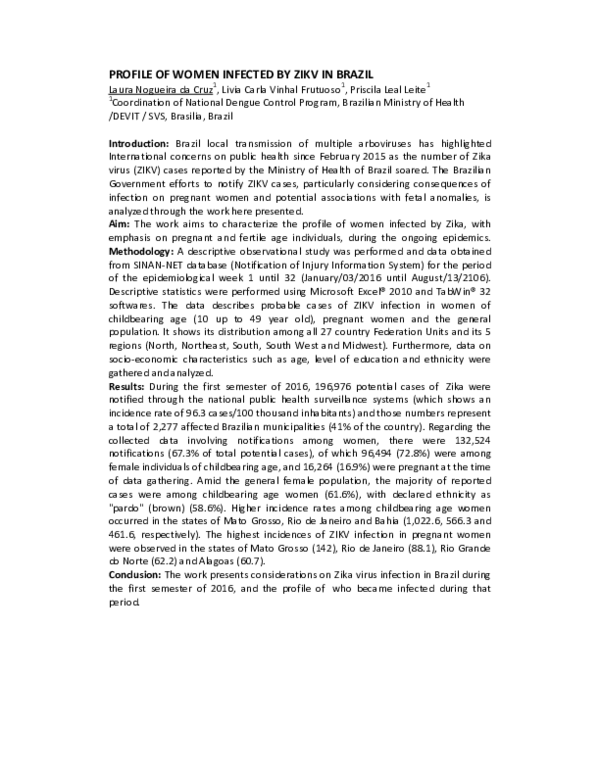 (PDF) Profile of Women Infected by Zikv in Brazil
