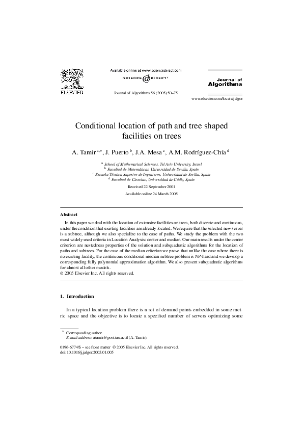 (PDF) Conditional location of path and tree shaped facilities on trees ...
