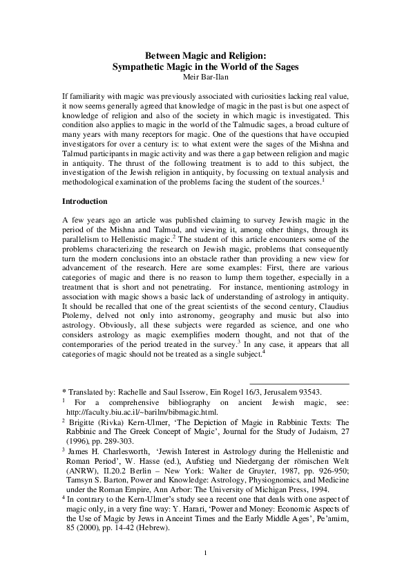 (PDF) Between Magic and Religion: Sympathetic Magic in the World of the ...
