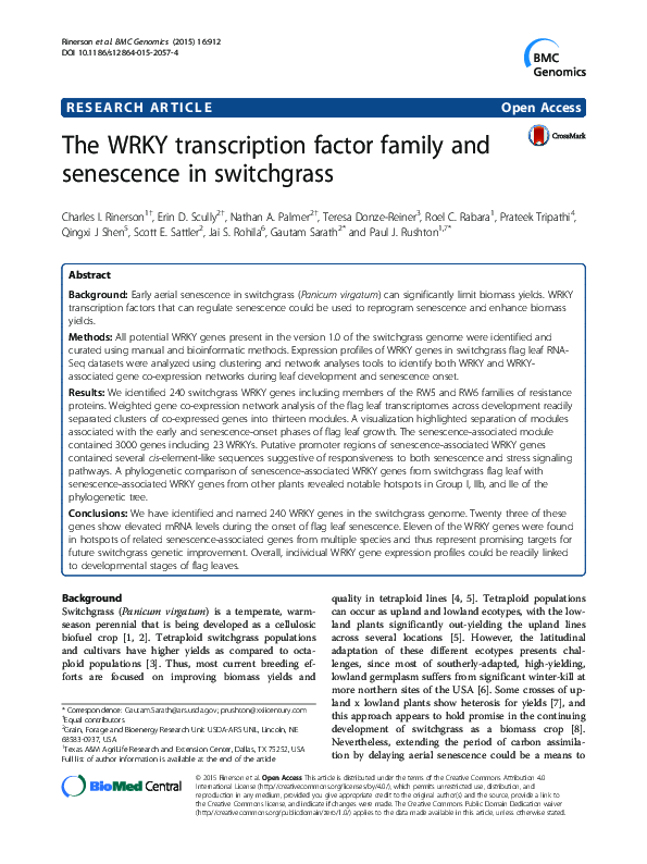 (PDF) The WRKY transcription factor family and senescence in switchgrass
