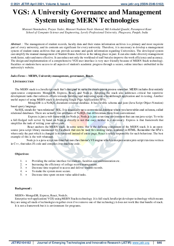 (PDF) VGS: A University Governance and Management System using MERN ...
