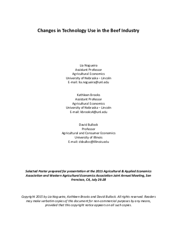 (PDF) Changes in Technology Use in the Beef Industry