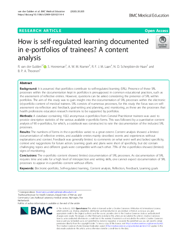 (PDF) How is self-regulated learning documented in e-portfolios of trainees? A content analysis