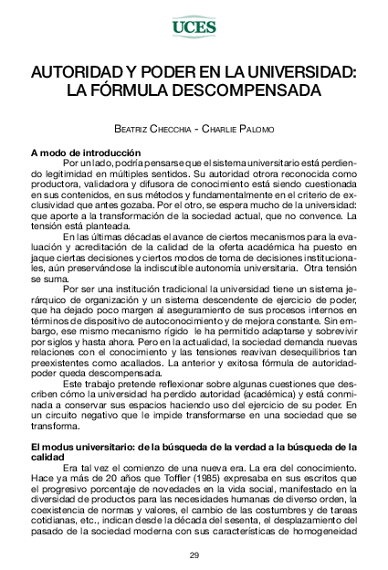 (PDF) Autoridad y poder en la universidad: la fórmula descompensada