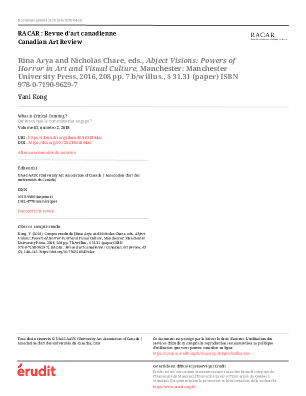 (PDF) Rina Arya and Nicholas Chare, eds., Abject Visions: Powers of ...