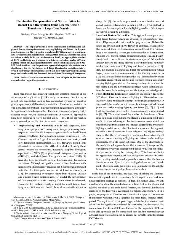 Pdf Illumination Compensation And Normalization For Robust Face Recognition Using Discrete