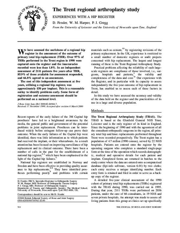 (PDF) The Trent regional arthroplasty study