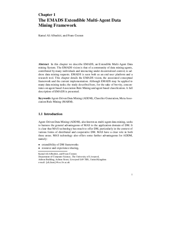 (PDF) The EMADS Extendible Multi-Agent Data Mining Framework