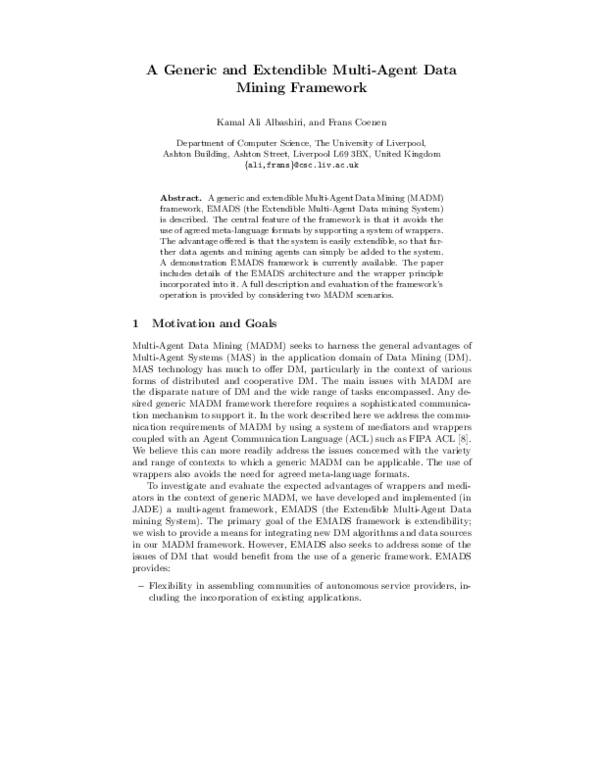 Pdf A Generic And Extendible Multi Agent Data Mining Framework Kamal Albashiri