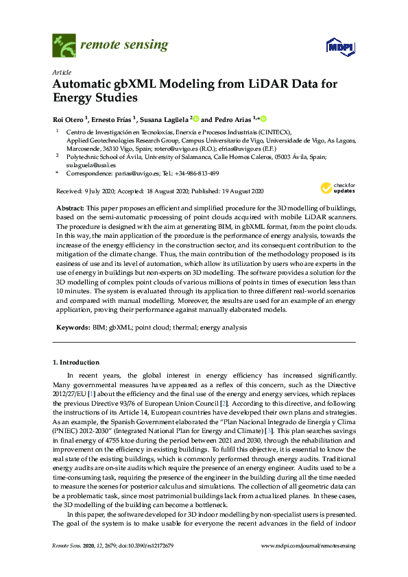 (PDF) Automatic gbXML Modeling from LiDAR Data for Energy Studies