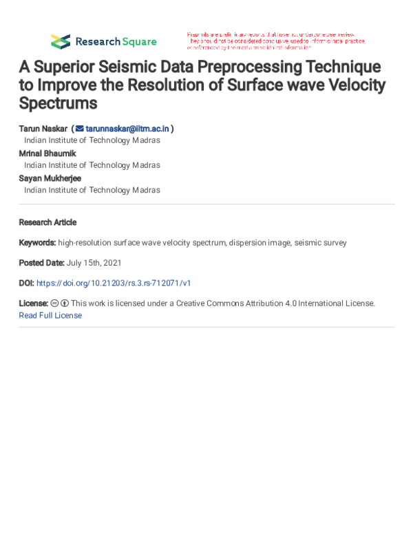 (PDF) A Superior Seismic Data Preprocessing Technique to Improve the Resolution of Surface wave ...