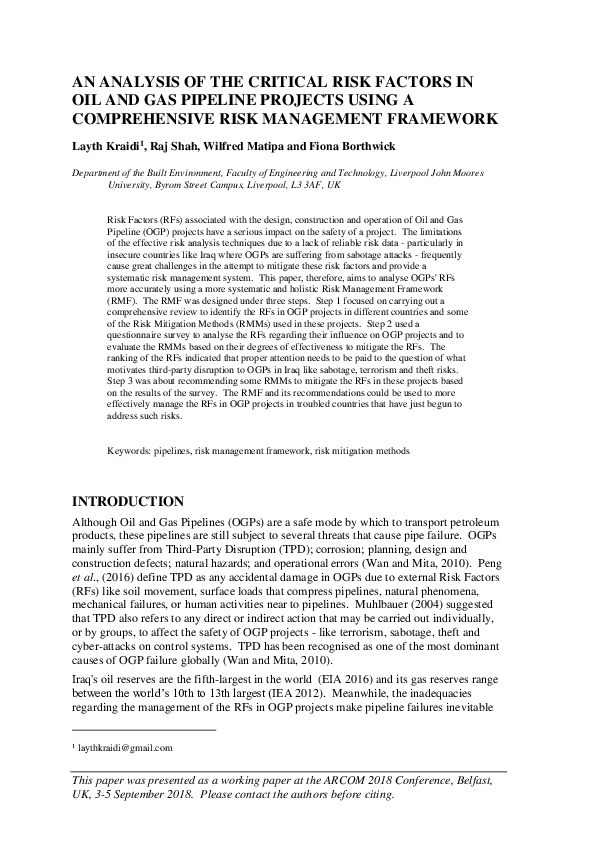 (PDF) An Analysis of the Critical Risk Factors in Oil and Gas Pipeline ...