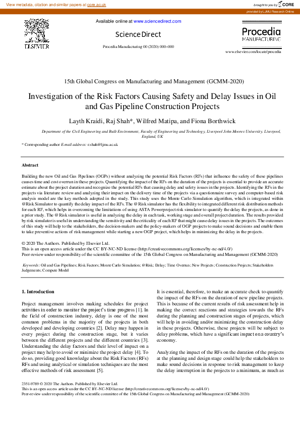 (PDF) Investigation of the Risk Factors Causing Safety and Delay Issues ...